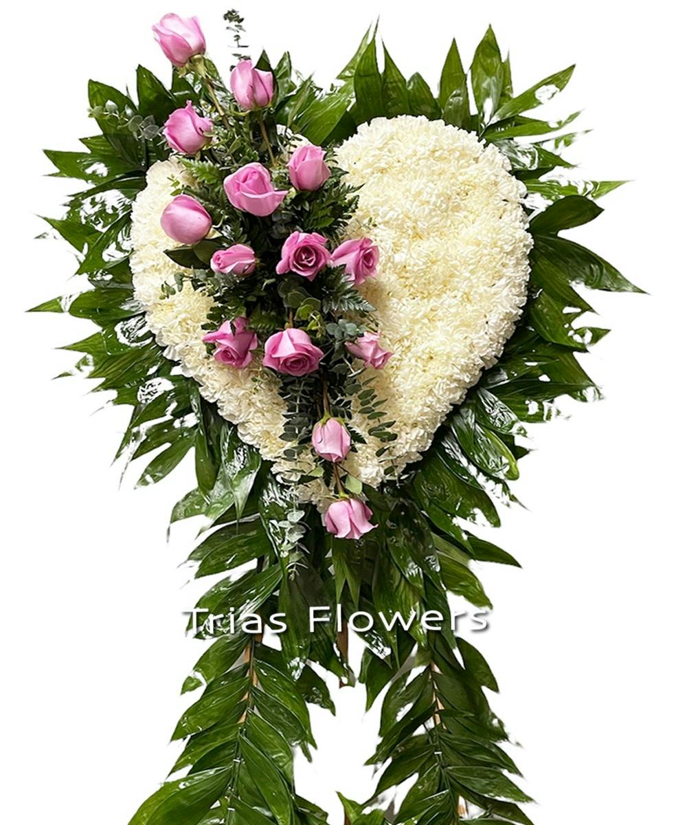 Funeral Heart - Pink Roses | Miami (FL) Sympathy Flowers | Trias Flowers